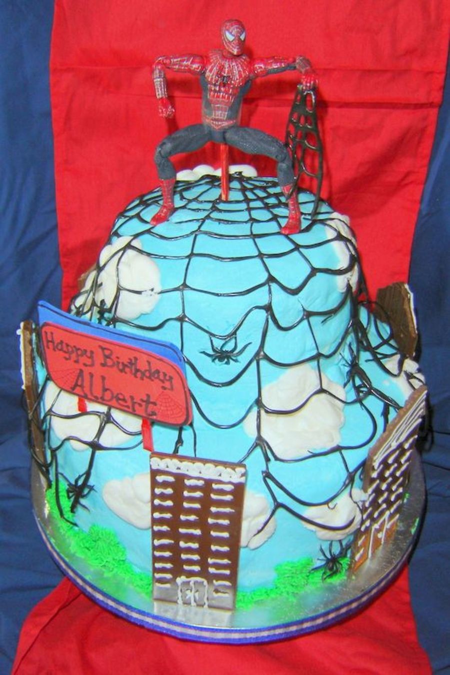 Spiderman Cake With Sugar Veil Spider Web - CakeCentral.com