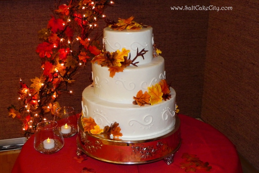 Autumn Leaves Wedding Cake - CakeCentral.com