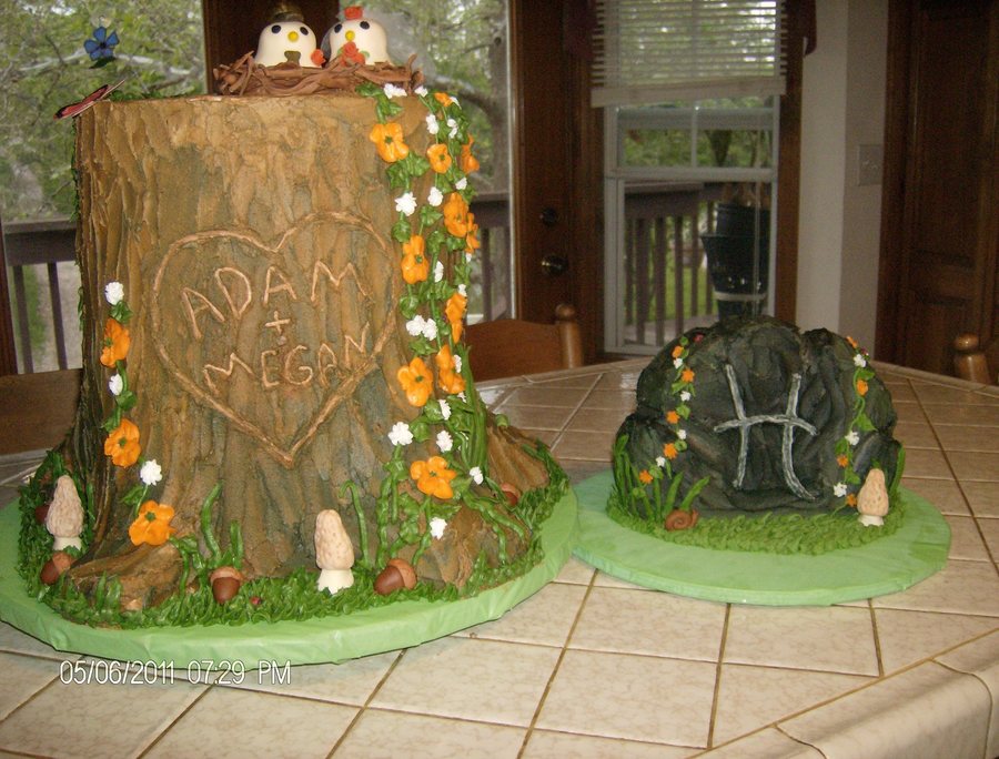 Tree Stump Wedding Cake & Boulder - CakeCentral.com