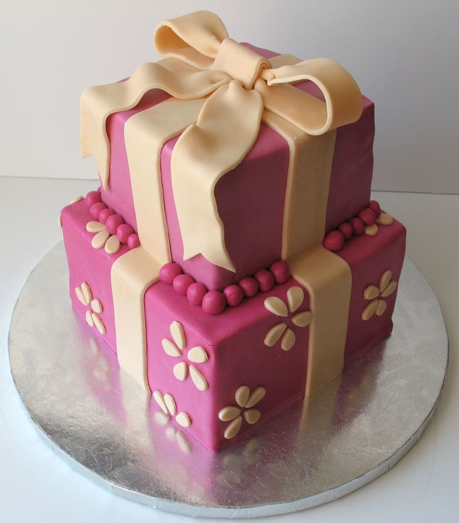 Two-Tiered Pink Present Cake - CakeCentral.com