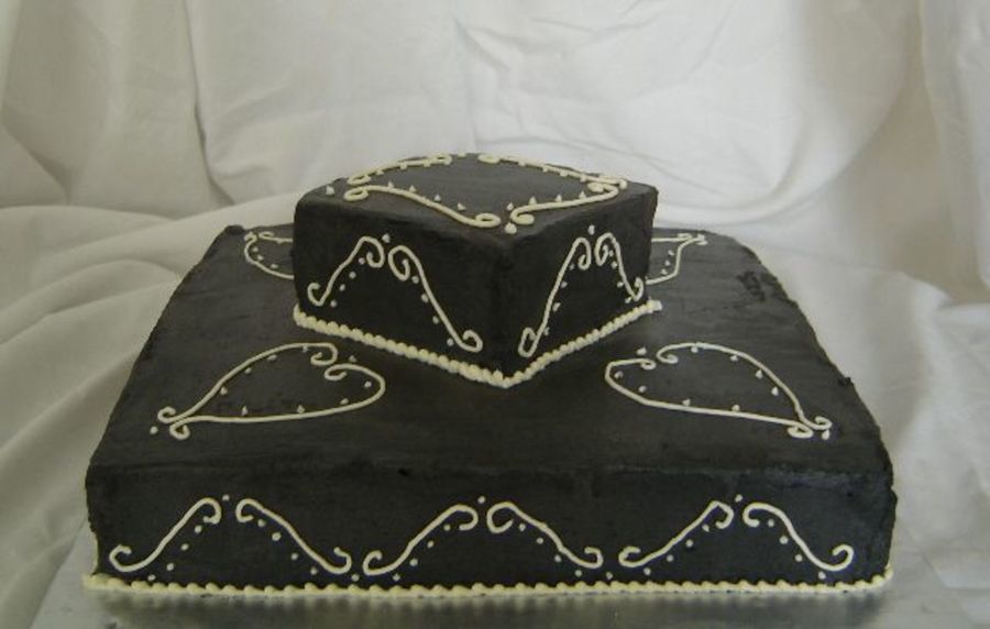 Black White Scroll Tiered Cake - CakeCentral.com