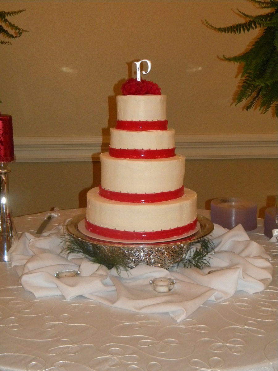 Red Ribbon Wedding Cake - CakeCentral.com