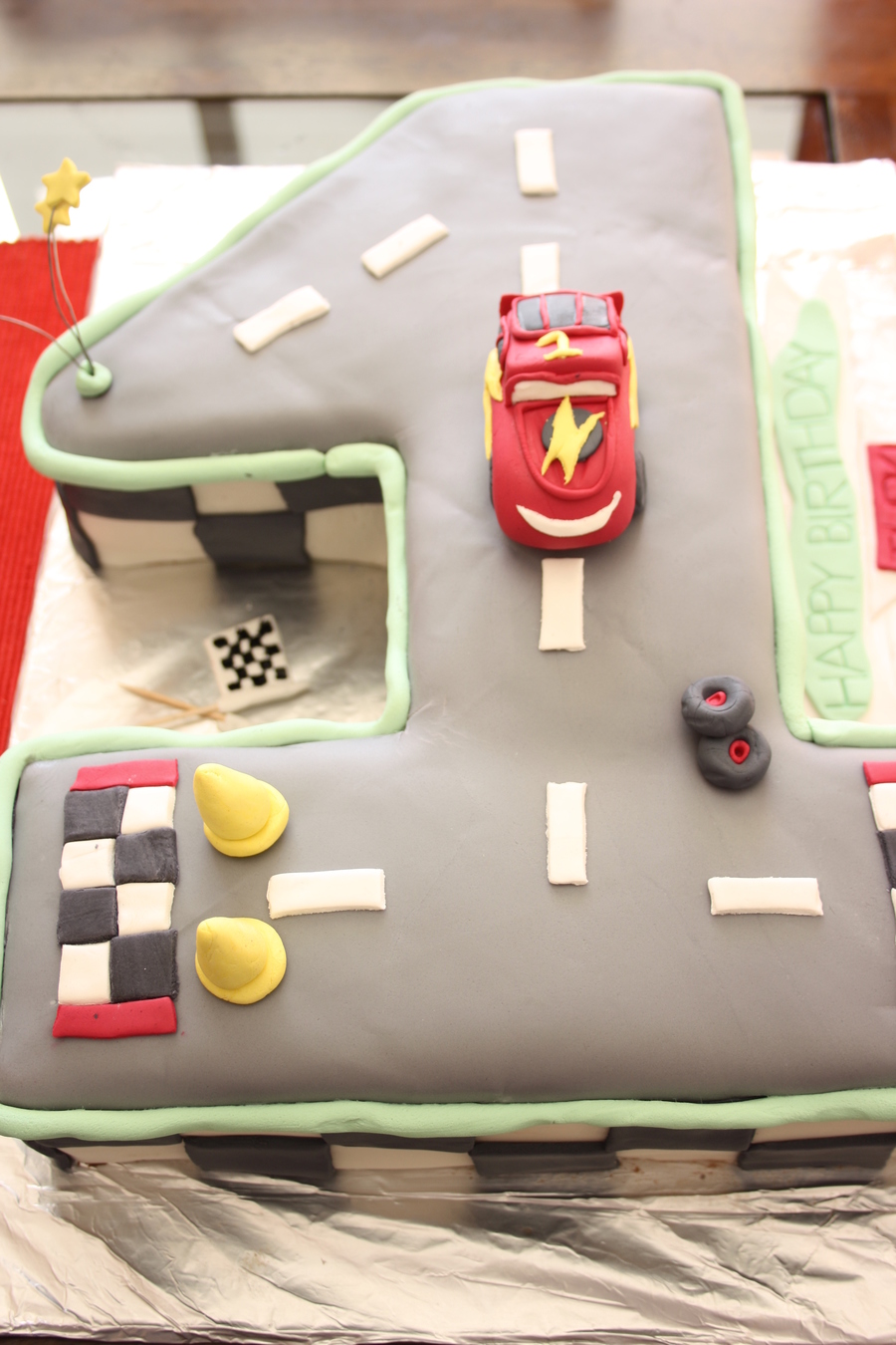 Lightning Mcqueen Car Cake And Track - CakeCentral.com