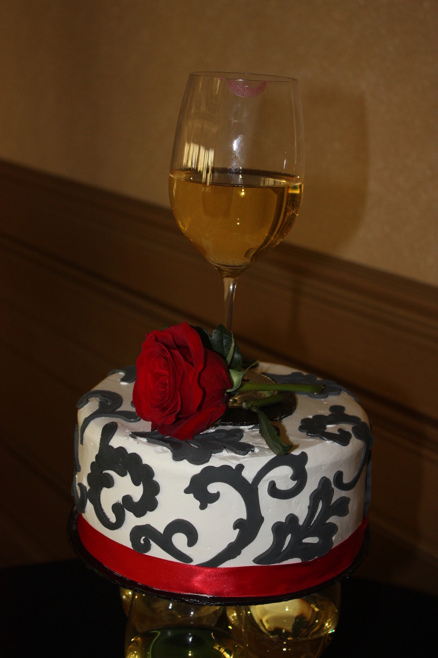 Black & White Cake With Wine Glasses - CakeCentral.com