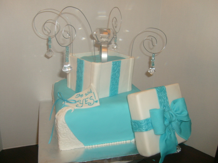 Tiffany Blue Engagement Cake - CakeCentral.com
