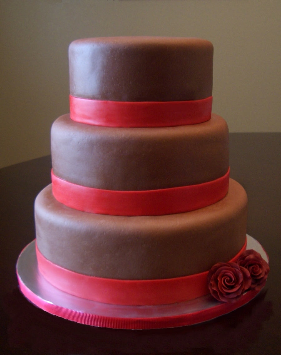 Chocolate Fondant With Red Ribbon - CakeCentral.com