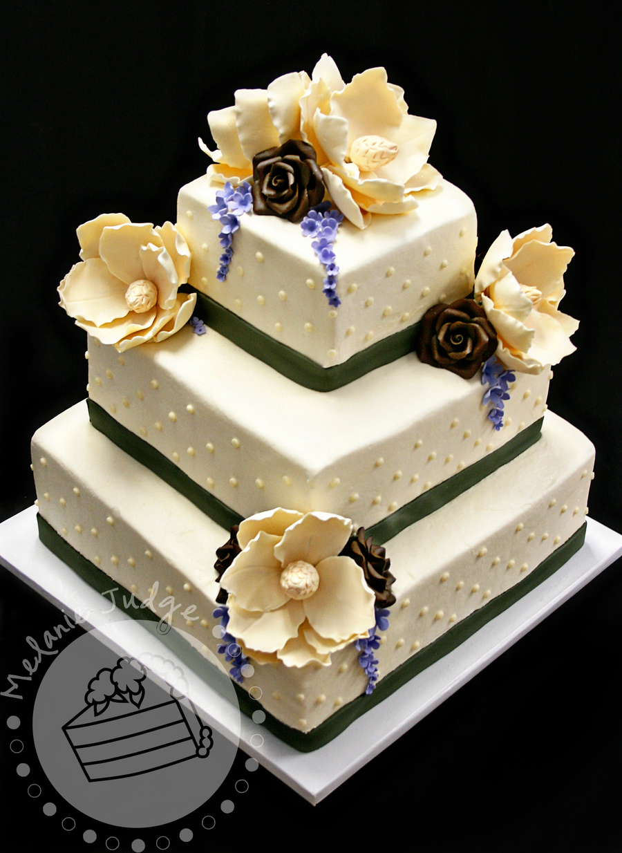Creamy Magnolias Wedding Cake - CakeCentral.com