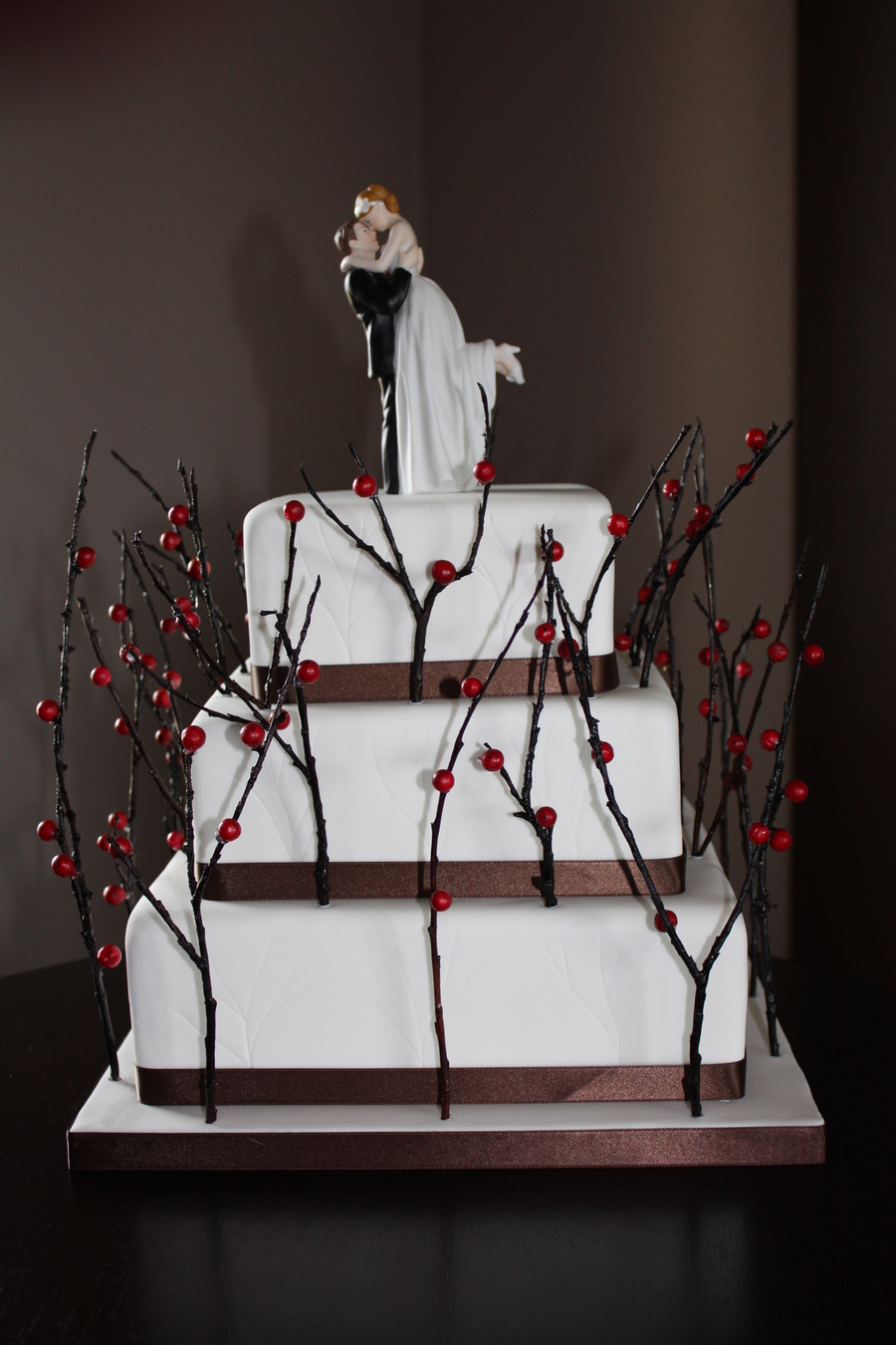 Red Berry Branch Wedding Cake - CakeCentral.com