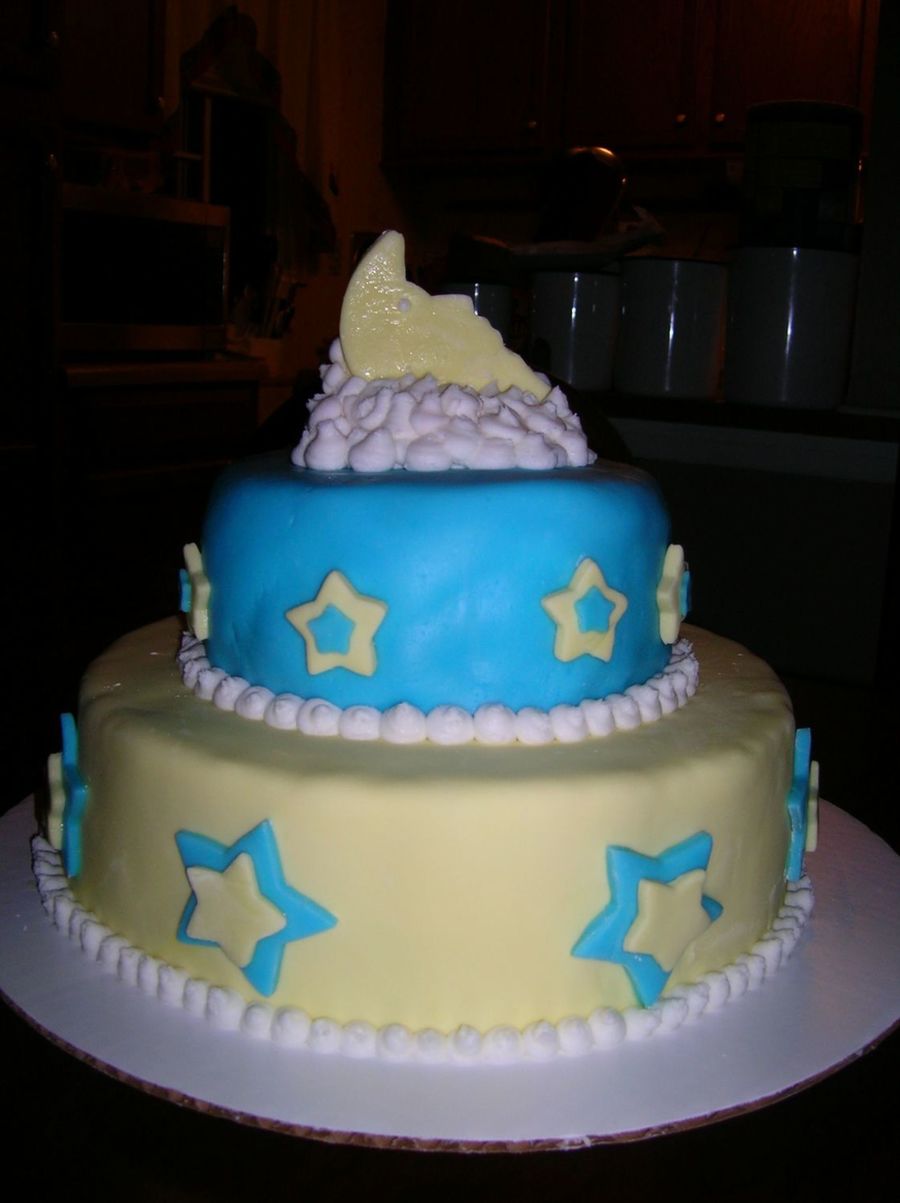 Moon/stars Baby Shower Cake - CakeCentral.com