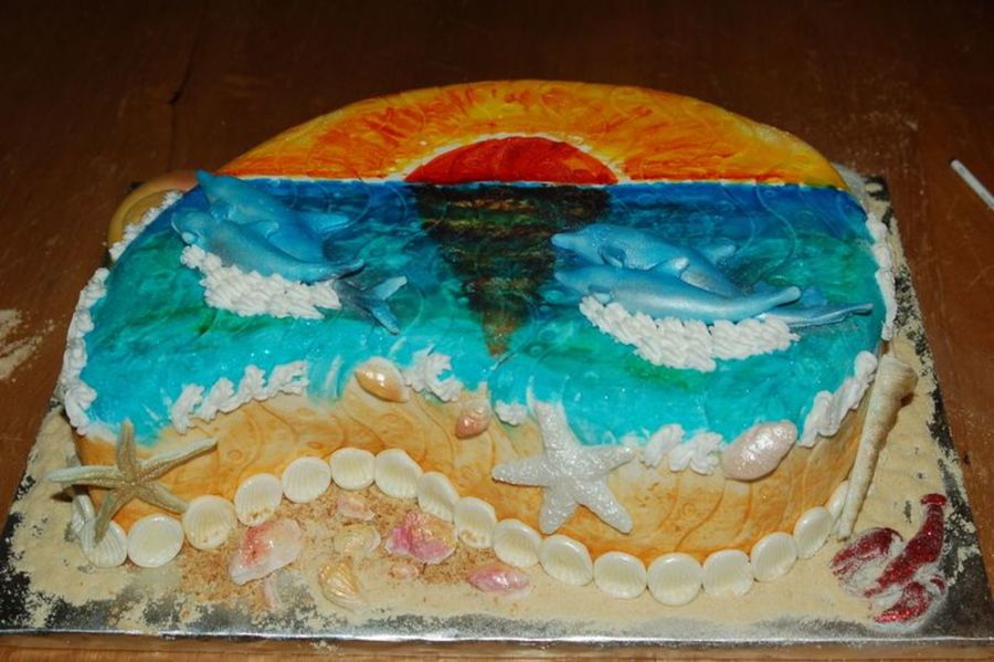 Beach, Shells, Dolphins, Sunset - CakeCentral.com