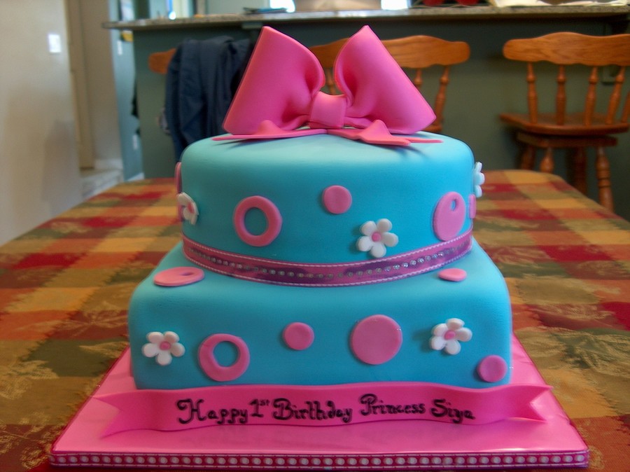 Pink And Blue Birthday Cake - CakeCentral.com