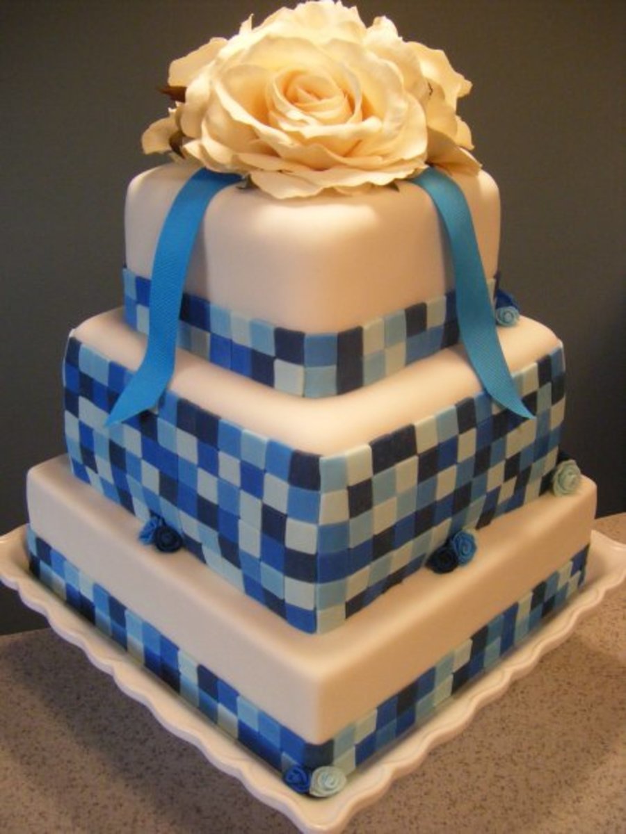 Blue Mosaic Wedding Cake - CakeCentral.com