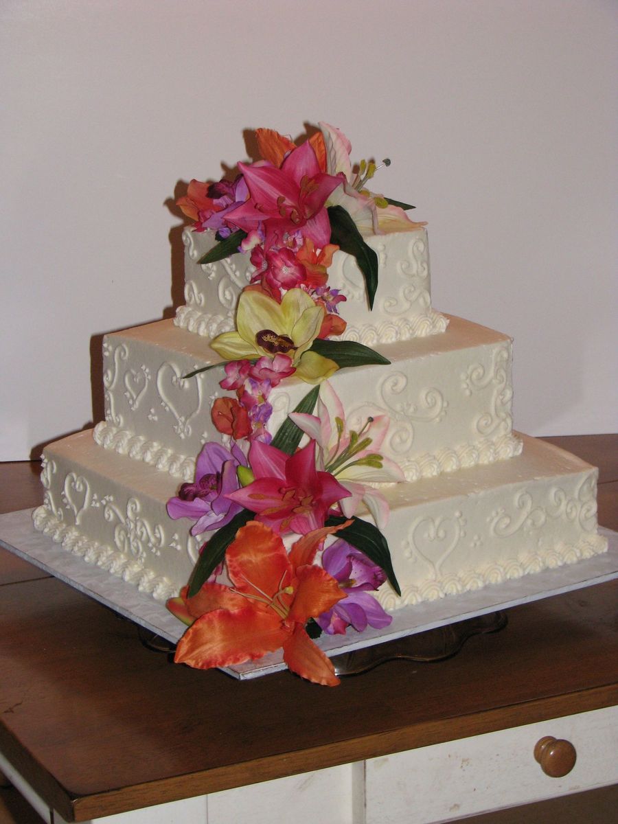 Tropical Hawaiian Square Stacked Cake - CakeCentral.com