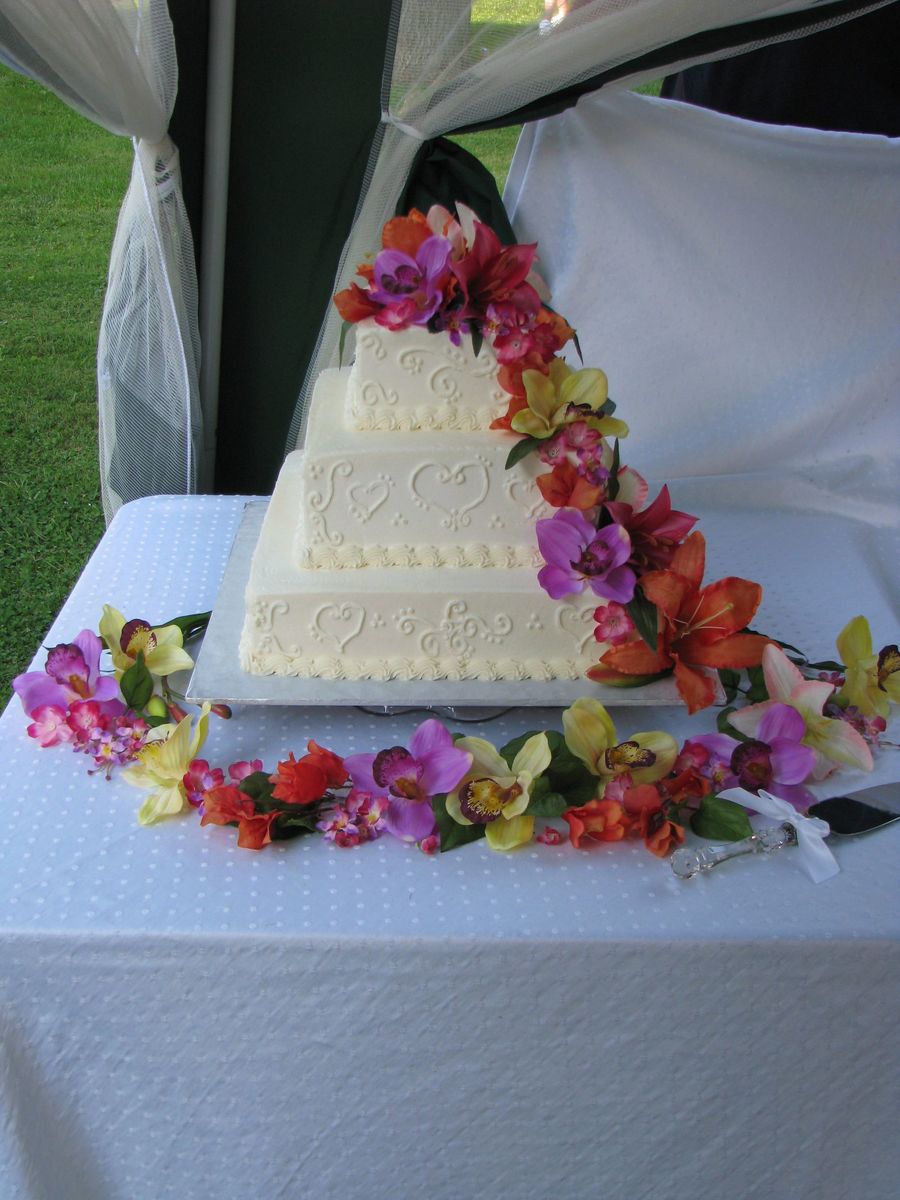 Tropical Hawaiian Square Stacked Cake - CakeCentral.com