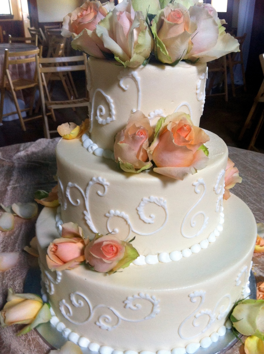 Ivory-White Scrolls Wedding Cake - CakeCentral.com