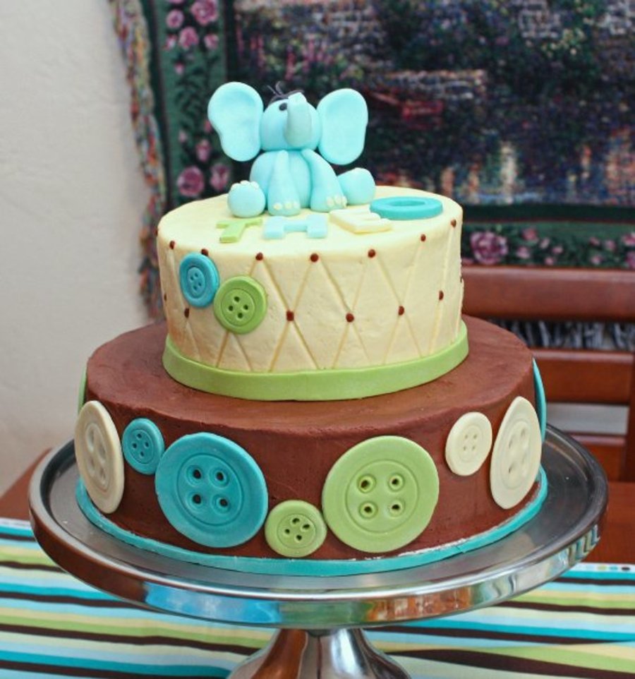 Theo's Baby Shower Button Cake - CakeCentral.com