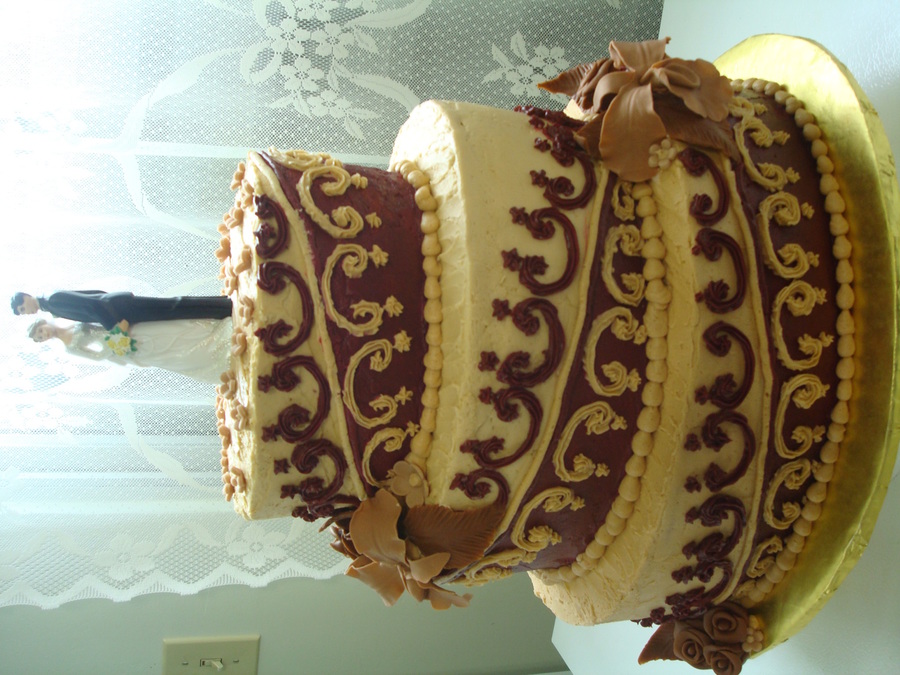 Maroon Cream Wedding Cake - CakeCentral.com