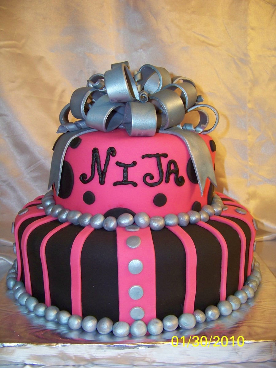 Pink, Silver And Black Cake - CakeCentral.com