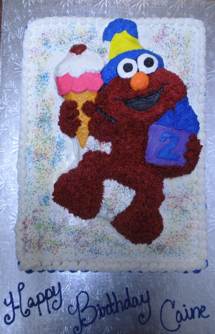 Elmo Cake - Placed On Top Of White Sheet Cake - CakeCentral.com