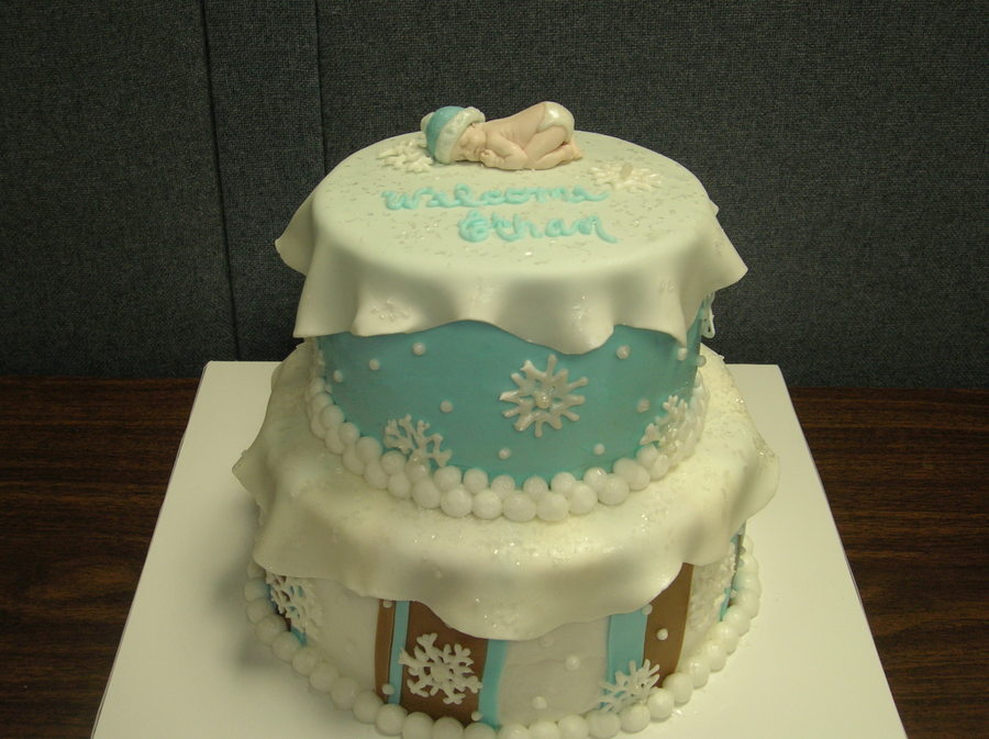 Snowflake Baby Shower Cake (Boy) - CakeCentral.com
