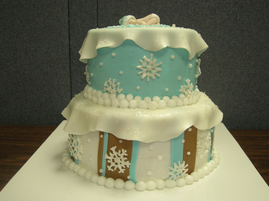 Snowflake Baby Shower Cake (Boy) - CakeCentral.com