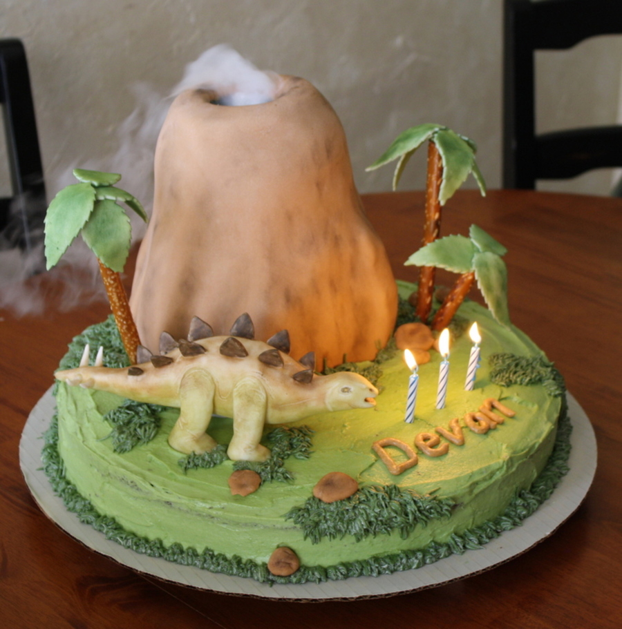 Boy Birthday Dinosaur Volcano Cake - CakeCentral.com
