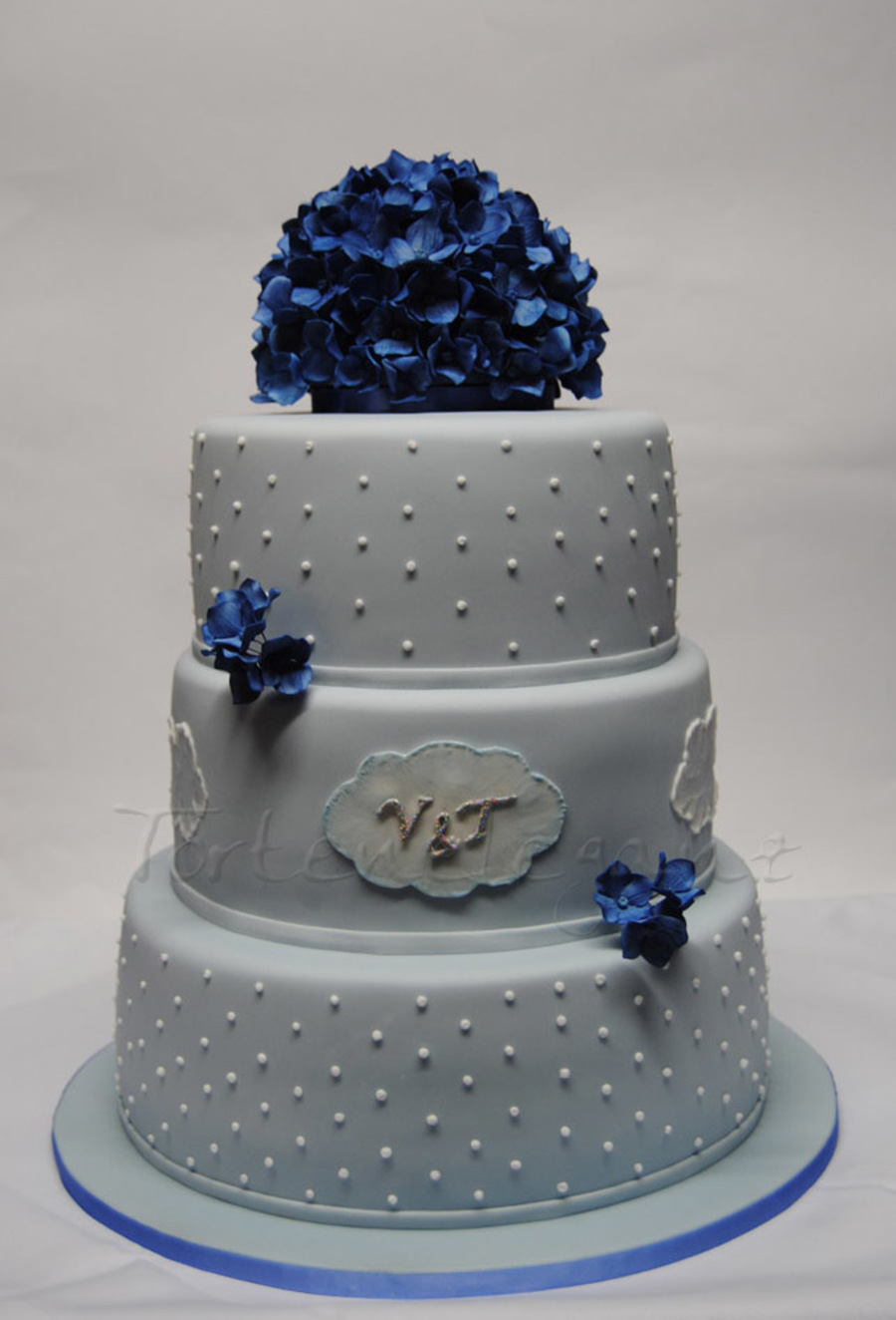 Hydrangeas Blue Cloud Wedding Cake - CakeCentral.com