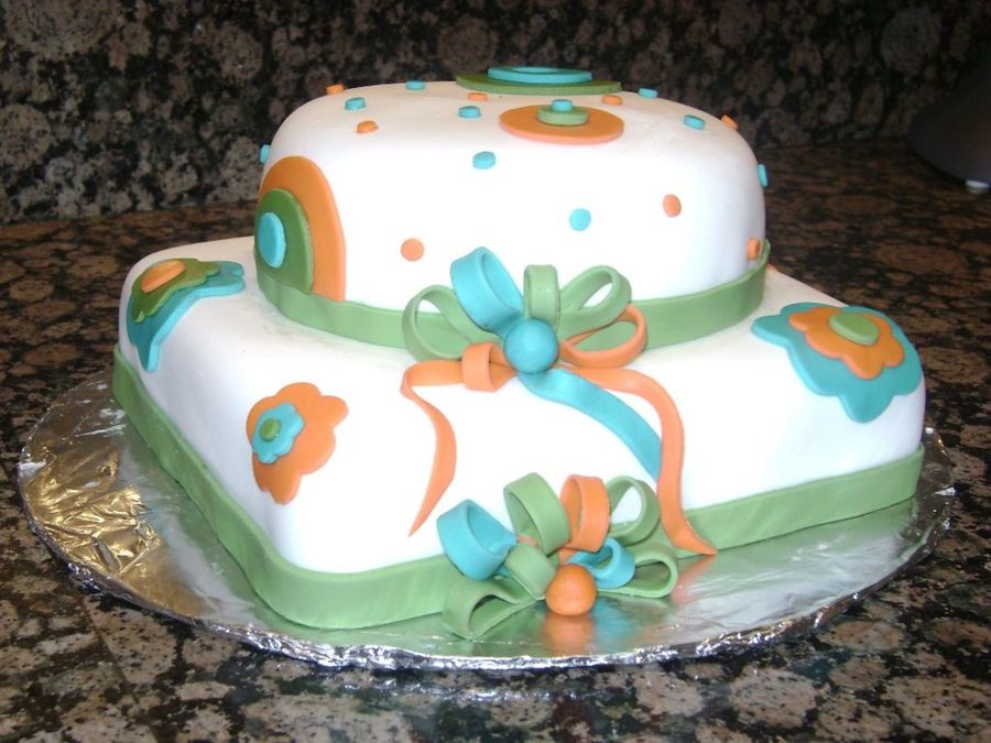Fondant Blue, Green, & Orange Birthday Cake - CakeCentral.com