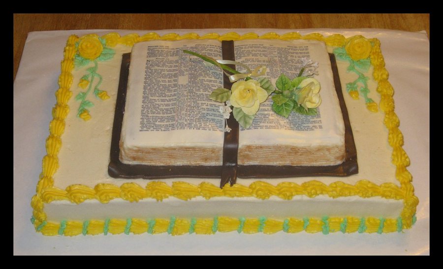 Open Bible With Gum Paste Roses - CakeCentral.com