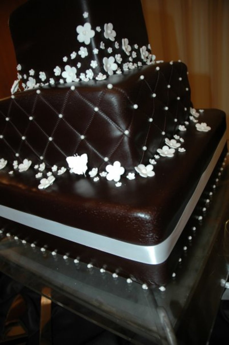 Black Cake With Flowers And Butterflies - CakeCentral.com