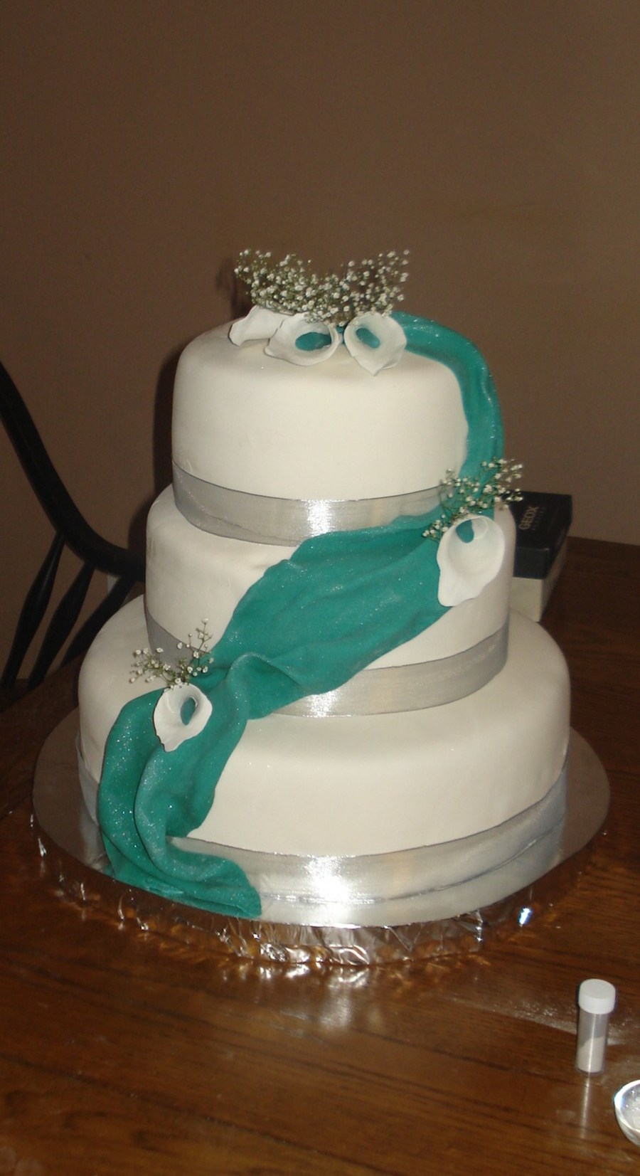 Teal And Silver Wedding Cake - CakeCentral.com