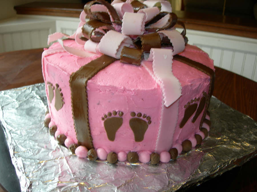 Pink And Brown Baby Feet And Bow - CakeCentral.com