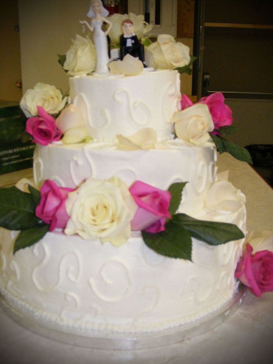 Buttercream Scrolls With Real Roses - CakeCentral.com