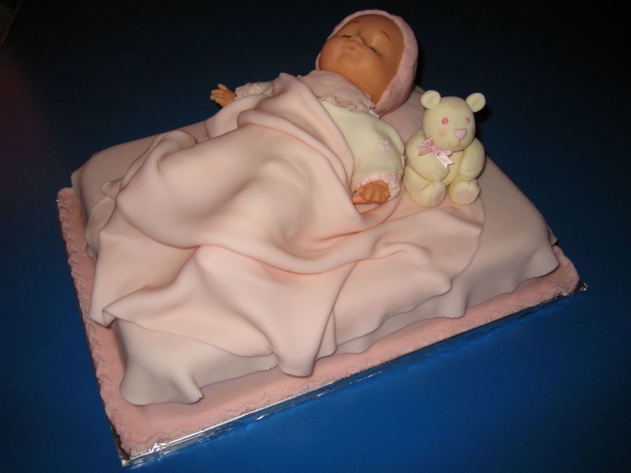 Sleeping Baby Girl With Bear - CakeCentral.com