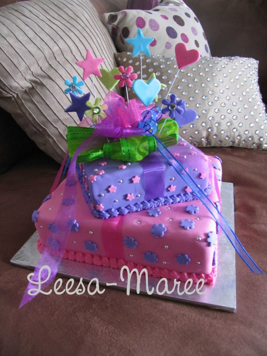 Two Tier Birthday Present Cake - CakeCentral.com