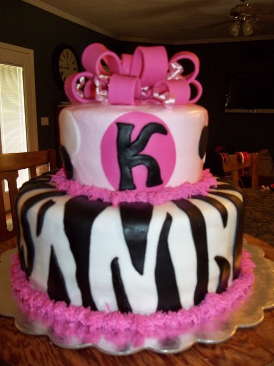 Zebra Hot Pink Monogram Cake - CakeCentral.com