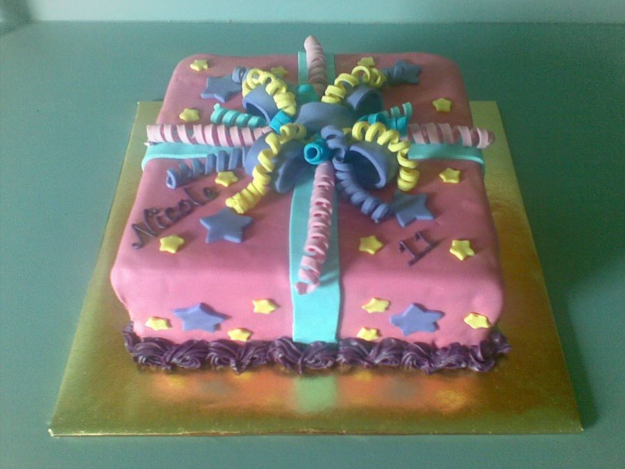 Pink Fondant Birthday Present Cake - CakeCentral.com