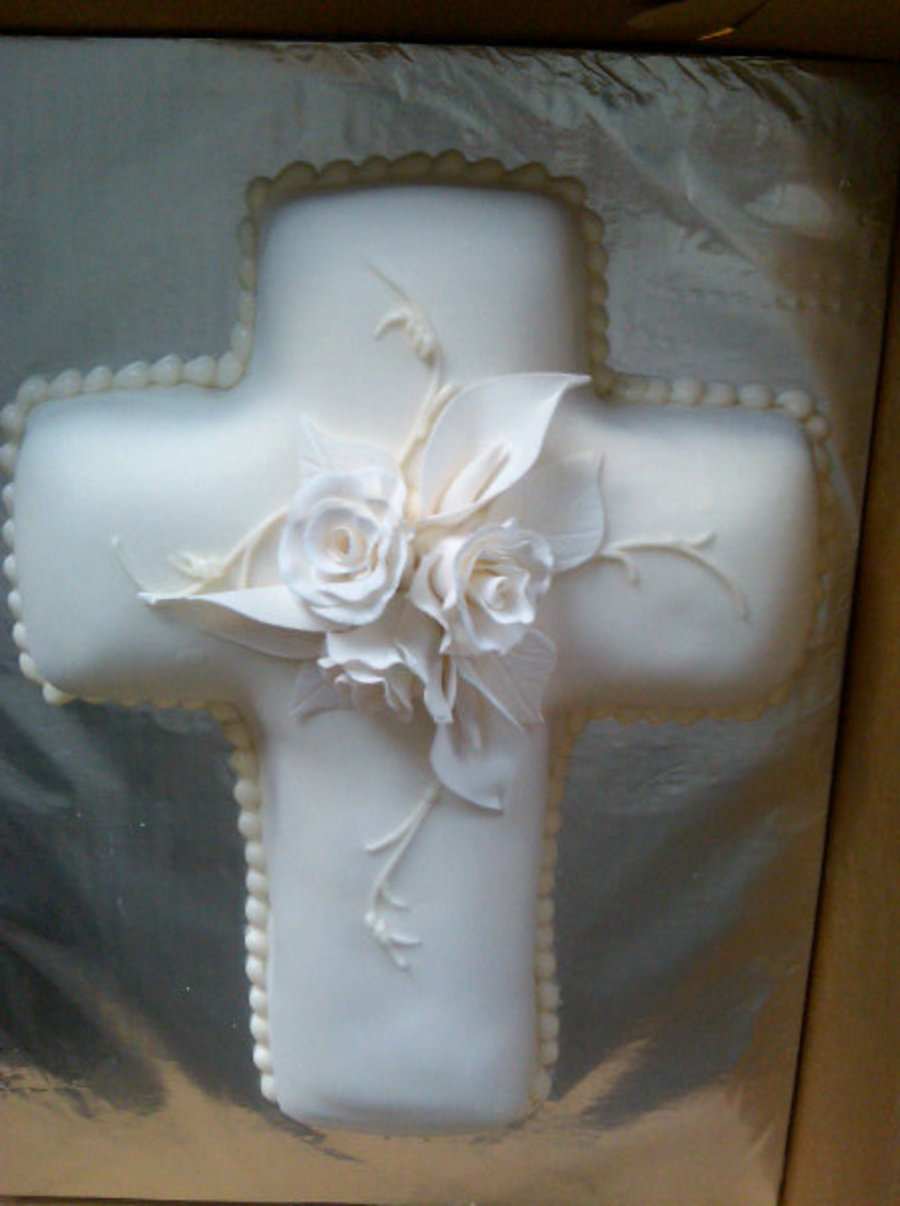 White Cross Cake With Flowers - CakeCentral.com