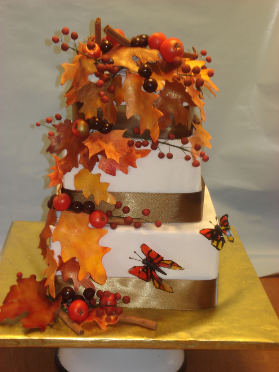 Square Fall Wedding Cake - CakeCentral.com