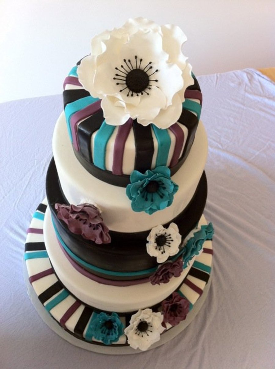Black, Turquiose And Purple Wedding Cake - CakeCentral.com