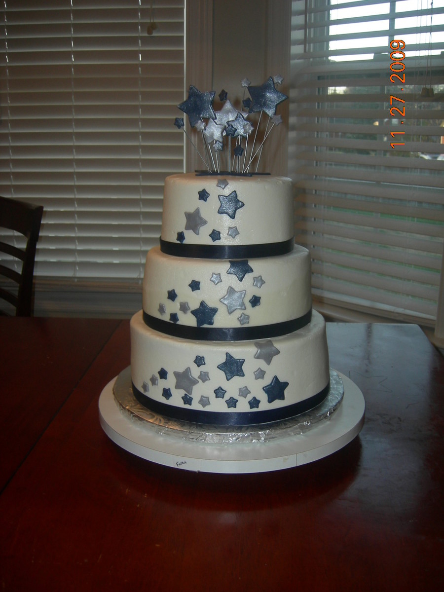 Silver And Blue Stars - CakeCentral.com
