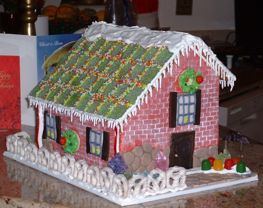 Pink Brick Gingerbread House - CakeCentral.com