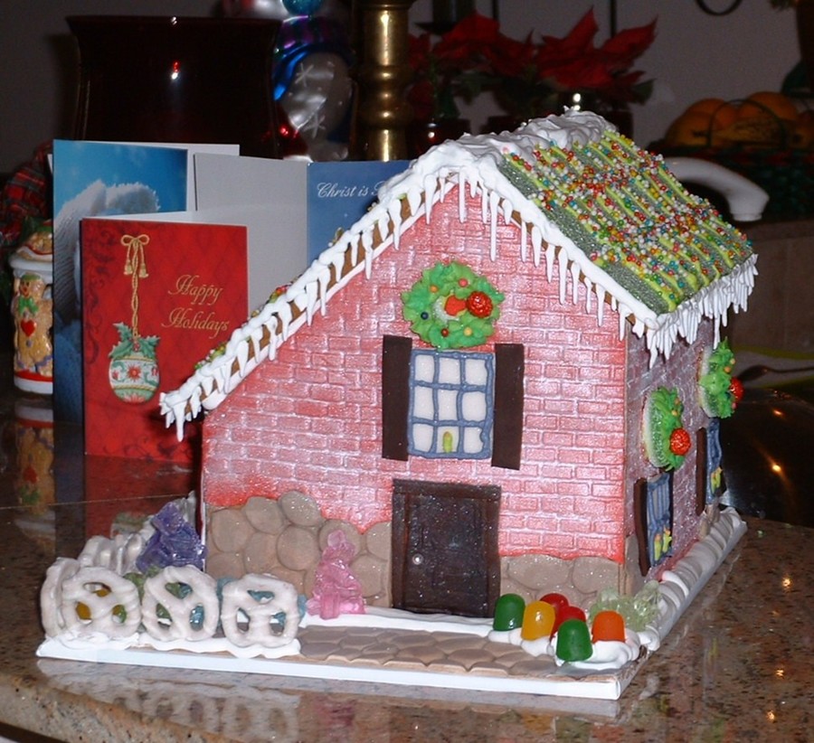 Pink Brick Gingerbread House - CakeCentral.com
