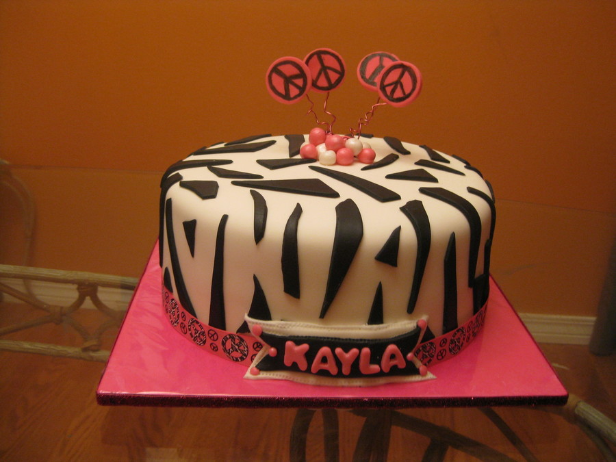 Hot Pink Zebra Peace Cake - CakeCentral.com