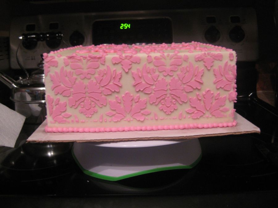 Damask Stencil Birthday Cake - CakeCentral.com