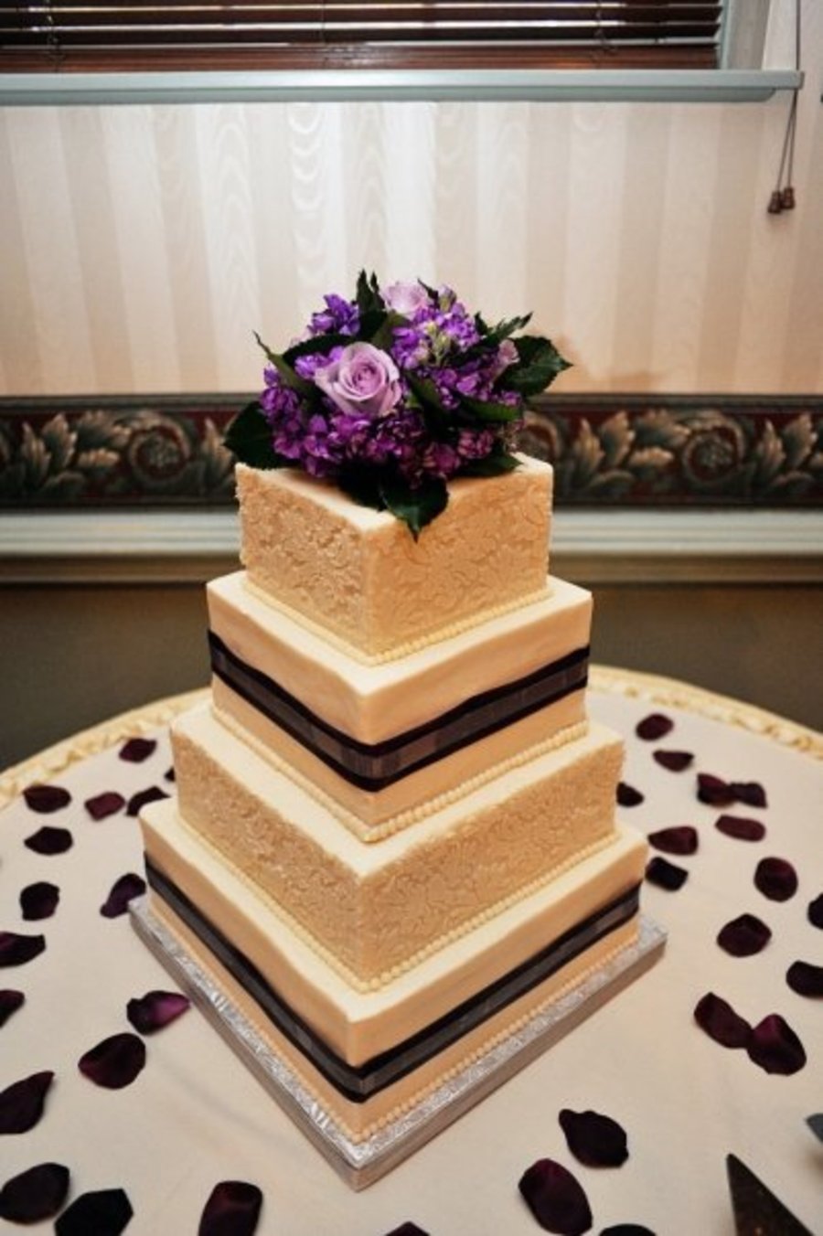 Damask Stencil And Ribbon - CakeCentral.com