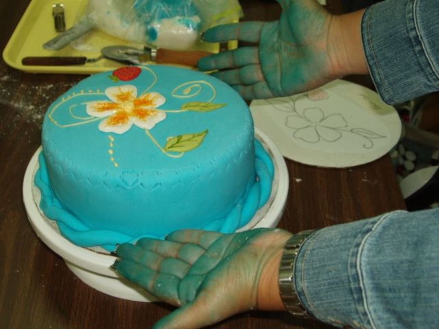 First Fondant Cake And Color Flow Desing - CakeCentral.com