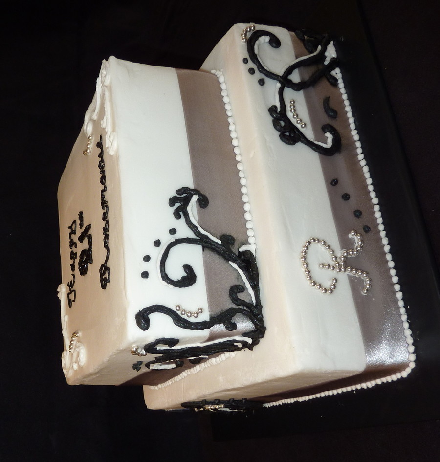 White Buttercream Cakes With Black Scrolls - CakeCentral.com