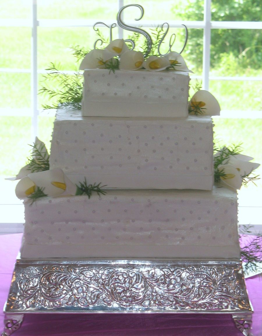 Square Wedding Cake With Calla Lillies - CakeCentral.com