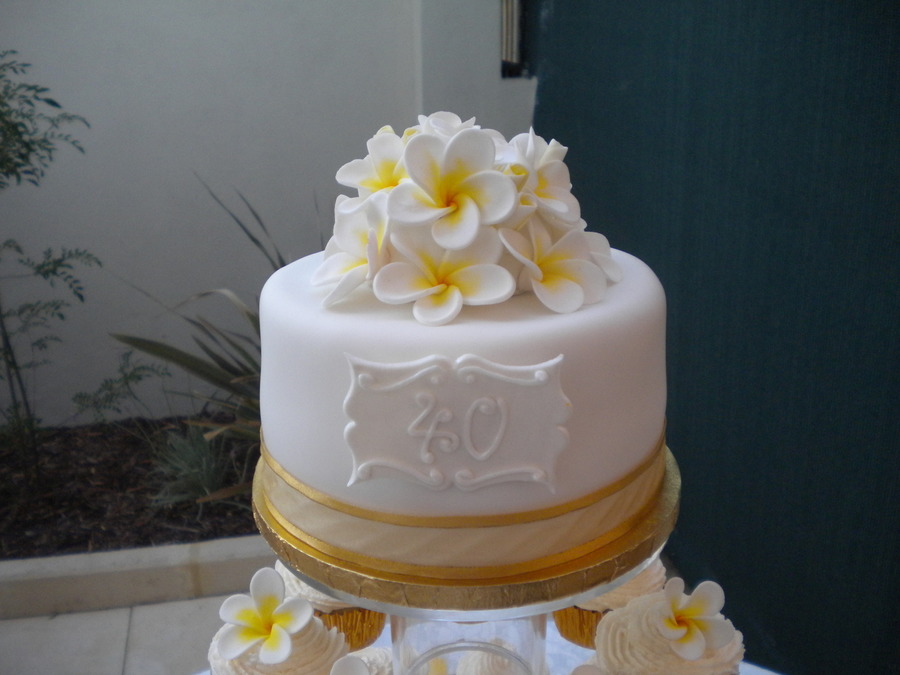 40Th Wedding Anniversary Frangipani Cake And Cupcakes - CakeCentral.com